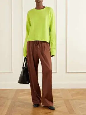 Another Tomorrow Pleated Wool-blend Straight-leg Pants