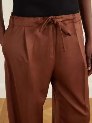 Another Tomorrow Pleated Wool-blend Straight-leg Pants