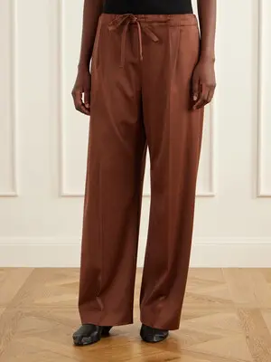 Another Tomorrow Pleated Wool-blend Straight-leg Pants