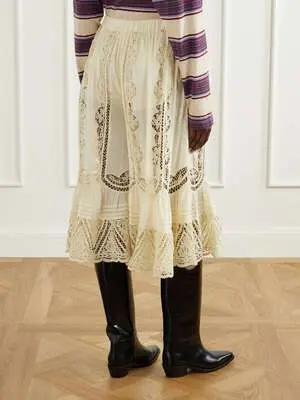 Sea Vali Gathered Embroidered Cotton-blend Wide-leg Pants