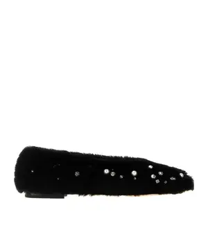 JIMMY CHOO Furry Pointed-toe Loafers With Pearl And Crystal Embellishments