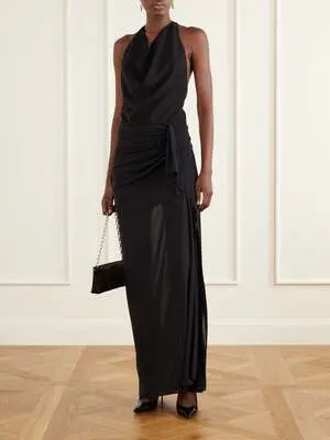 Alex Perry Tie-detailed Gathered Jersey Maxi Skirt