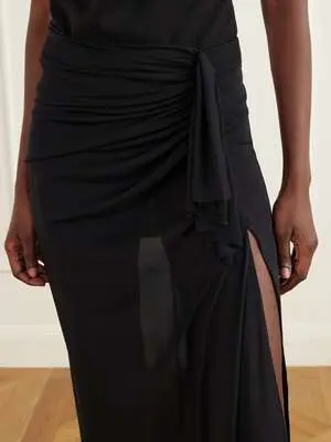 Alex Perry Tie-detailed Gathered Jersey Maxi Skirt