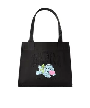 GANNI Shopper Tote Bag With Graphic Print - Black