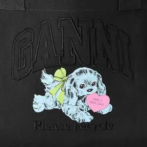 GANNI Shopper Tote Bag With Graphic Print - Black