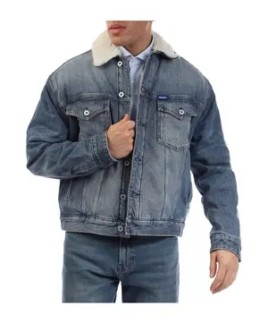 Hugo Boss Washed Denim Jacket With Sherpa Collar