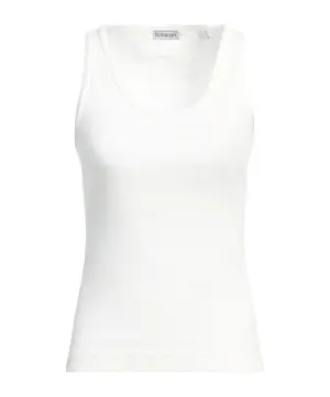 Burberry Sleeveless Solid-colored Stretch Top With Embroidered Logo - White