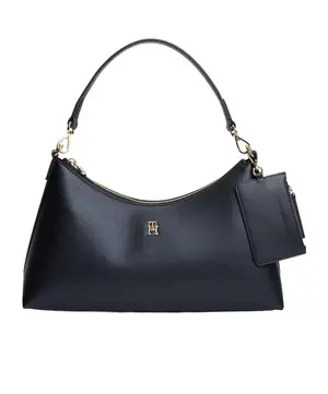 Tommy Hilfiger Leather Shoulder Bag With Gold Tone Logo - Black