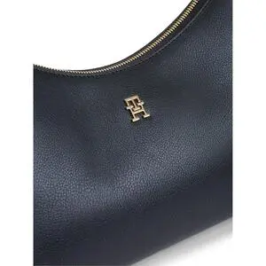 Tommy Hilfiger Leather Shoulder Bag With Gold Tone Logo - Black