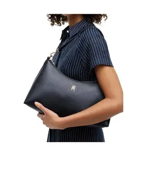 Tommy Hilfiger Leather Shoulder Bag With Gold Tone Logo - Black