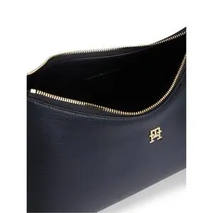 Tommy Hilfiger Leather Shoulder Bag With Gold Tone Logo - Black