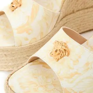 Versace Espadrille Wedge Sandals With Ribbon Tie
