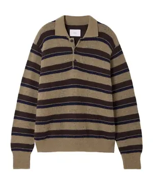 SSSTEIN Striped Brushed Knitted Polo Sweater - Brown