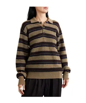 SSSTEIN Striped Brushed Knitted Polo Sweater