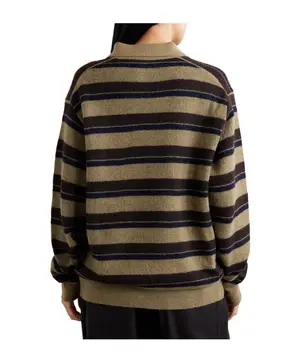 SSSTEIN Striped Brushed Knitted Polo Sweater