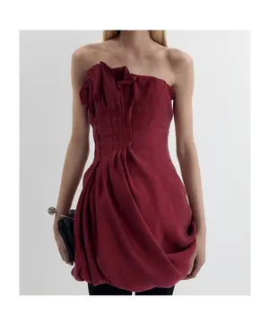 Magda Butrym Asymmetric Pleated Silk Bubble Mini Dress
