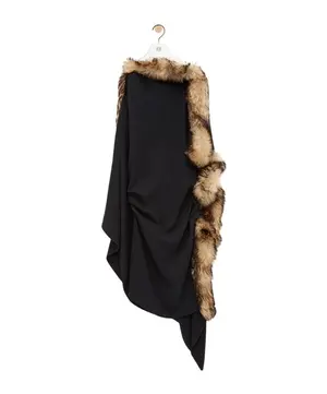 Loewe Asymmetrical Draped Viscose Blend Dress With Shearling Trim
