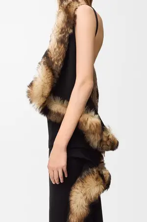 Loewe Asymmetrical Draped Viscose Blend Dress With Shearling Trim