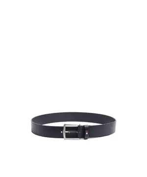 Tommy Hilfiger Leather Belt With Brushed Steel Buckle - Black