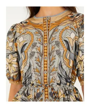 Farm Rio Stained Glass Beauty Drawstring Buttoned Blouse