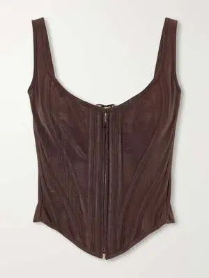 WIEDERHOEFT Venus Corset Paneled Twill Top - Brown