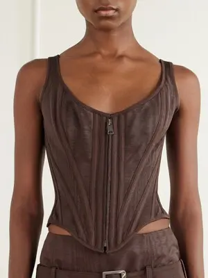 WIEDERHOEFT Venus Corset Paneled Twill Top - Brown