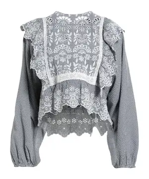 Max Mara Long-sleeved Plaid Shirt With Lace Trim And Ruffles