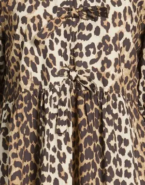 GANNI Leopard Print Short Sleeve Dress - Ivory