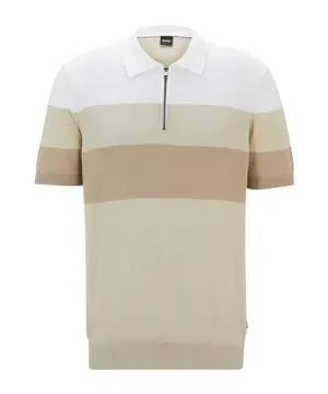 Hugo Boss Horizontalstripe Shortsleeve Knit Polo Shirt - Nude