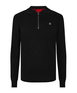 Hugo Boss Ribbed Knit Zip Up Polo Top