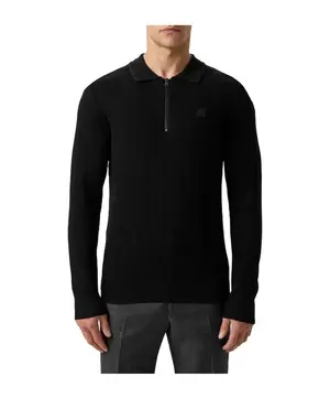 Hugo Boss Ribbed Knit Zip Up Polo Top
