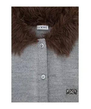 Loewe Wool Cardigan With Fur Collar - Grey