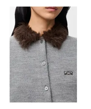 Loewe Wool Cardigan With Fur Collar - Grey