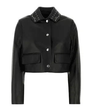 Marni Long-sleeved Leather Jacket With Studded Collar