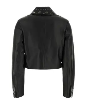 Marni Long-sleeved Leather Jacket With Studded Collar