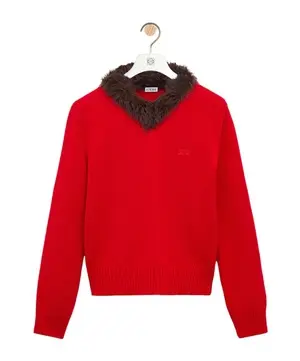Loewe Wool Sweater With Fur Collar