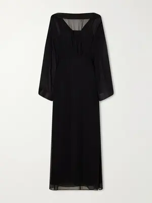 Saloni Yuki Layered Organza And Silk Maxi Dress - Black