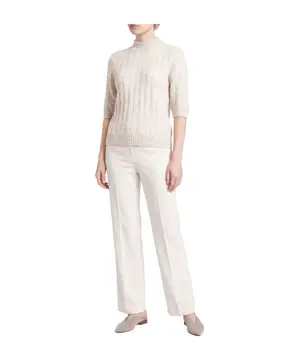 Brunello Cucinelli Mid-length Short-sleeve Knit Top With Cable Knit Texture And Sequin Embellishments