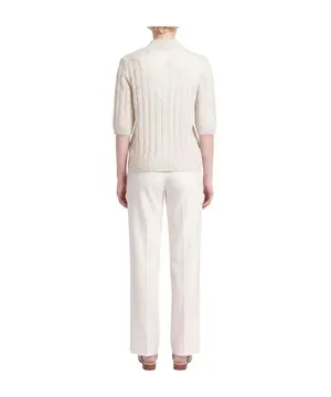 Brunello Cucinelli Mid-length Short-sleeve Knit Top With Cable Knit Texture And Sequin Embellishments
