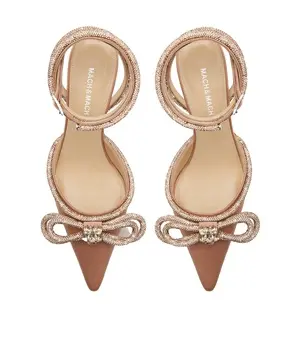 MACHMACH Pointed Toe Embellished Bow Detail Ankle Strap Heels