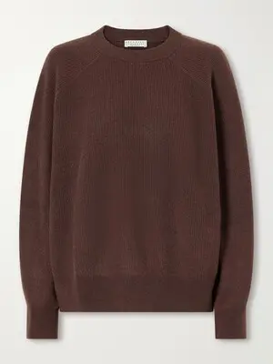 Brunello Cucinelli BRUNELLO CUCINELLI Ribbed Cashmere Crewneck Sweater Brown