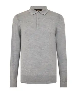 Hugo Boss Knit Longsleeve Polo Shirt - Silver