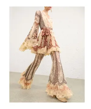 Zimmermann Lace Panel Wrapfront Bell Sleeve Mini Dress - Patchwork Floral