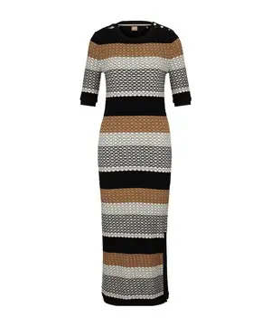 Hugo Boss Colorblock Striped Knit Midi Dress