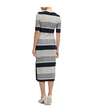 Hugo Boss Colorblock Striped Knit Midi Dress