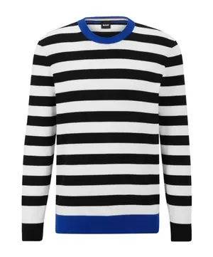 Hugo Boss Colorblock Crewneck Striped Knit Sweater - Black