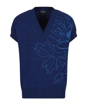 Emporio Armani V-neck Knit Vest With Floral Embroidery