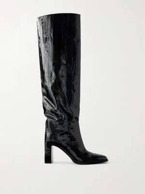 JIMMY CHOO Caly 85 Eel-effect Leather Knee Boots