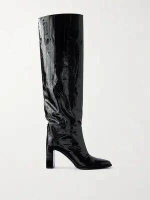 JIMMY CHOO Caly 85 Eel-effect Leather Knee Boots