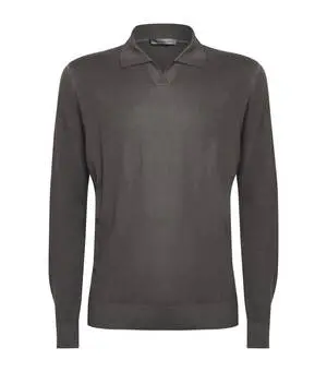 Corneliani Virgin Wool Long-sleeve Polo Shirt